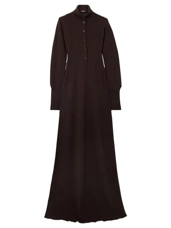 TOM FORD Turtleneck Cashmere Maxi Dress - Brown