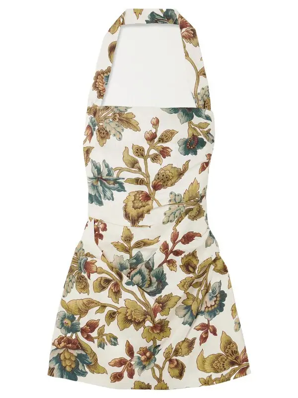 SIR. Floral-print Linen Halterneck Mini Dress - Neutrals