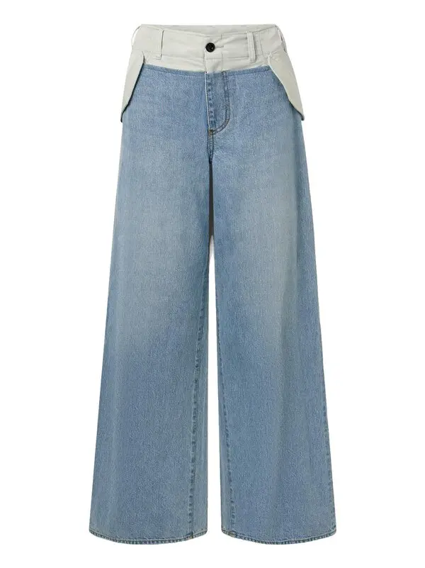 Sacai Shell-trimmed Wide-leg Mid-rise Jeans - Blue