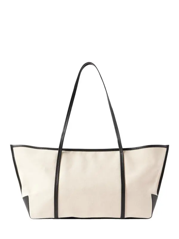 ST. AGNI Bateau Leather-trimmed Cotton-canvas Tote - Off-white