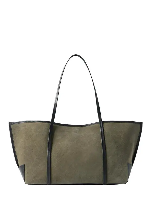 ST. AGNI Bateau Leather-trimmed Suede Tote - Green