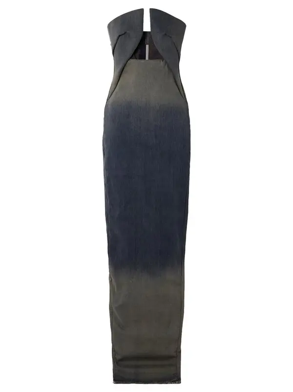 Rick Owens Prong Strapless Dégradé Stretch-denim Gown - Blue