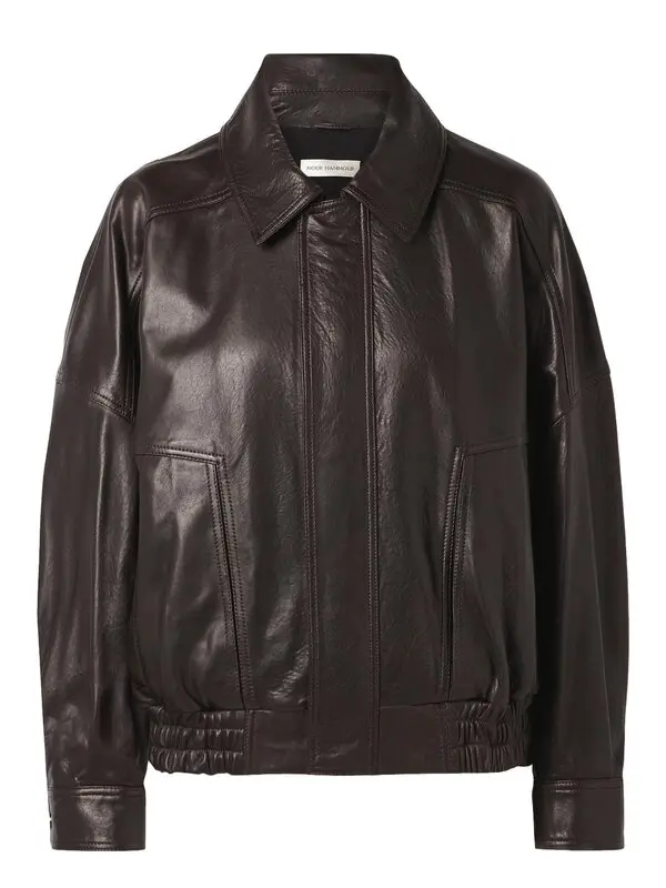 Nour Hammour Dalma Leather Bomber Jacket - Brown
