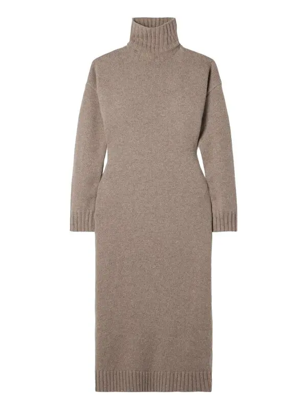 Max Mara Cashmere Turtleneck Midi Dress - Brown