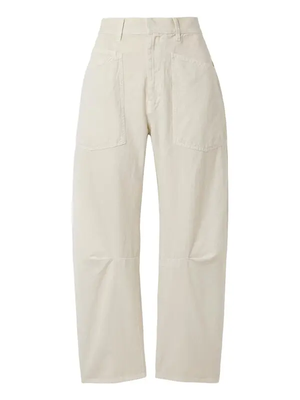 NILI LOTAN Shon Cotton And Linen-blend Twill Tapered Pants - Neutrals