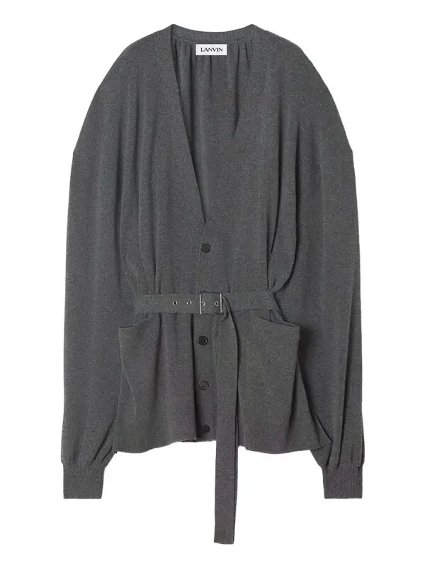LANVIN Belted Balloon-sleeve Cardigan - Grey
