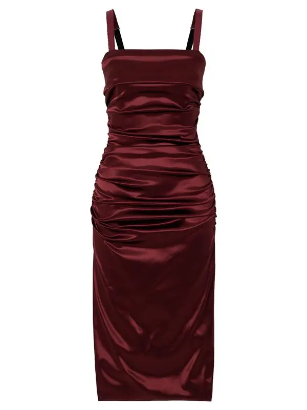 Dolce & Gabbana Ruched Satin Midi Dress - Red