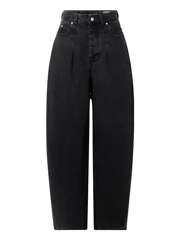 Jacquemus The Ovalo De-nîmes Pleated High-rise Barrel-leg Jeans - Black