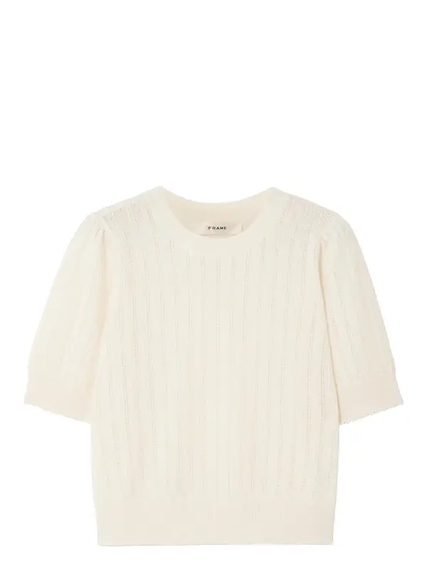 FRAME Scalloped Pointelle-knit Cashmere Sweater - Cream