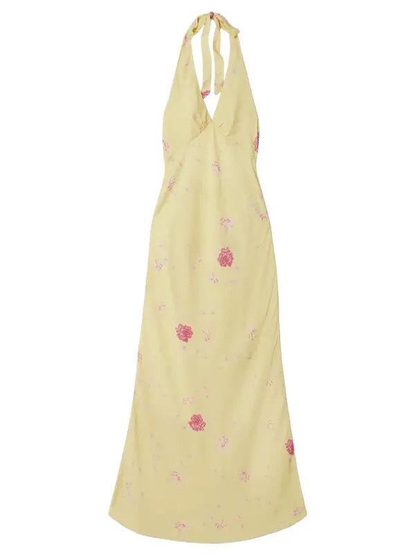 Faithfull The Brand Soame Floral-print Crepe Halterneck Maxi Dress - Yellow