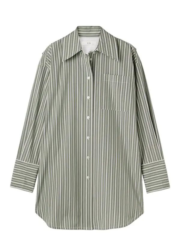 Co Oversized Striped Cotton-poplin Shirt - Green