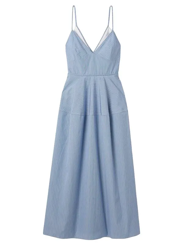 Co Basque Striped Cotton-poplin Midi Dress - Blue