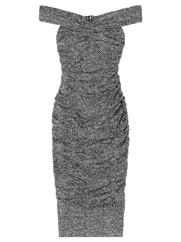 Dolce & Gabbana Off-the-shoulder Gathered Printed Silk-blend Midi Dress - Gray