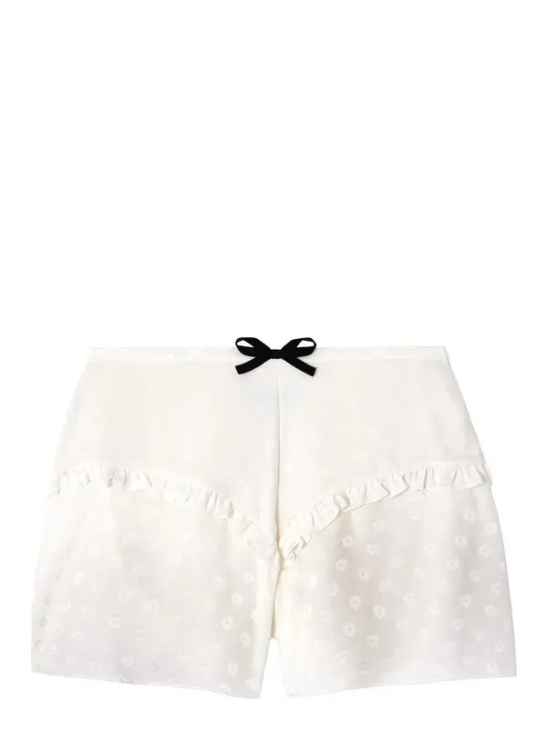 Alessandra Rich Bow-embellished Floral-jacquard Silk-satin Shorts - White
