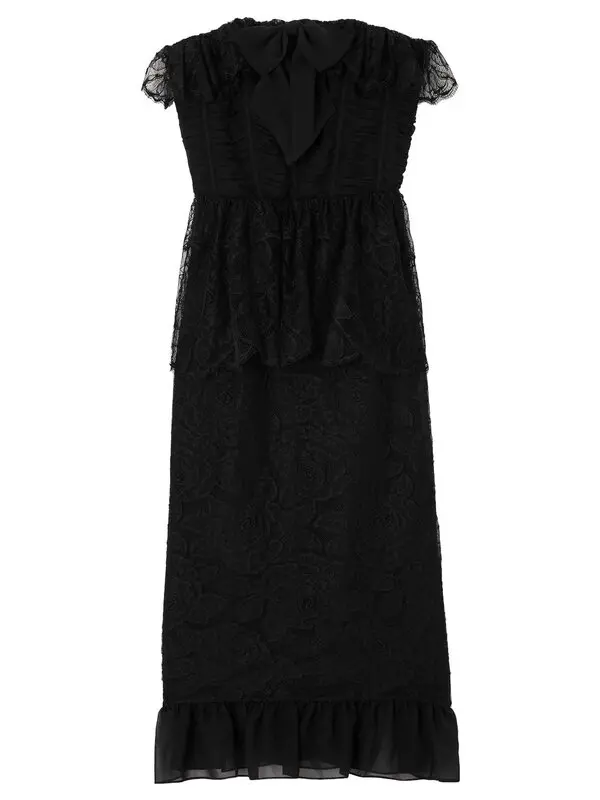Alessandra Rich Strapless Layered Embellished Cotton-blend Lace Midi Dress - Black