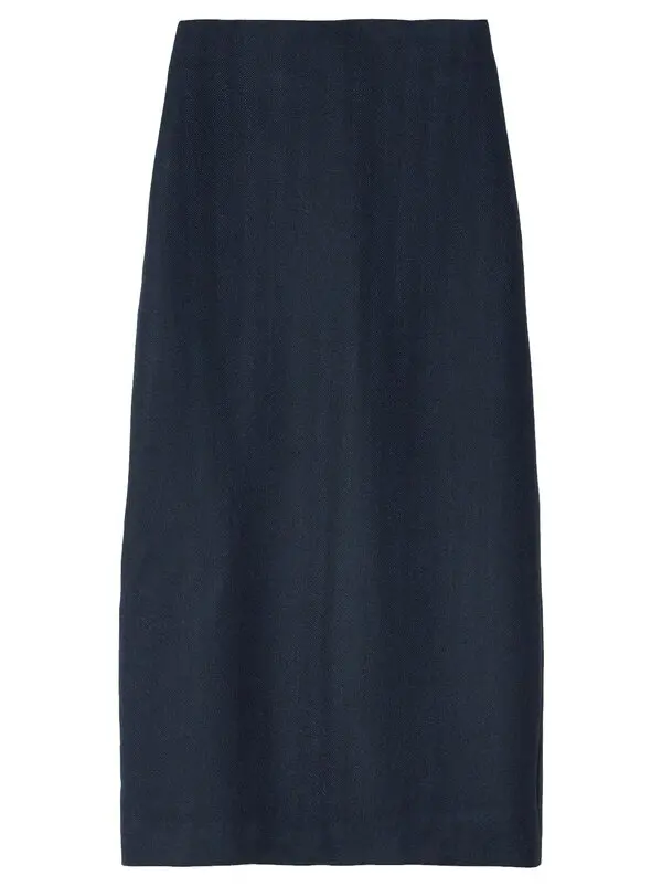 BLAZÉ MILANO Sussex Herringbone Wool Midi Skirt - Blue