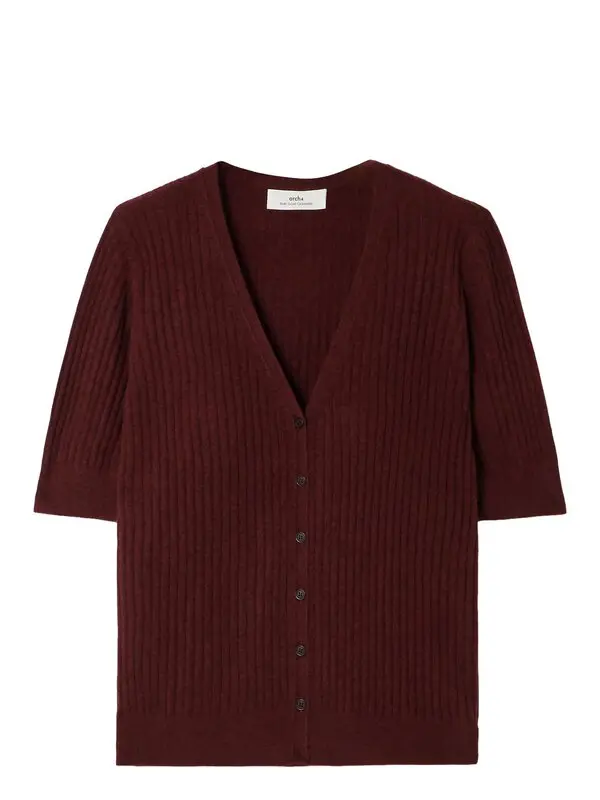 Arch4 Katya Ribbed Organic Cashmere Cardigan - Burgundy