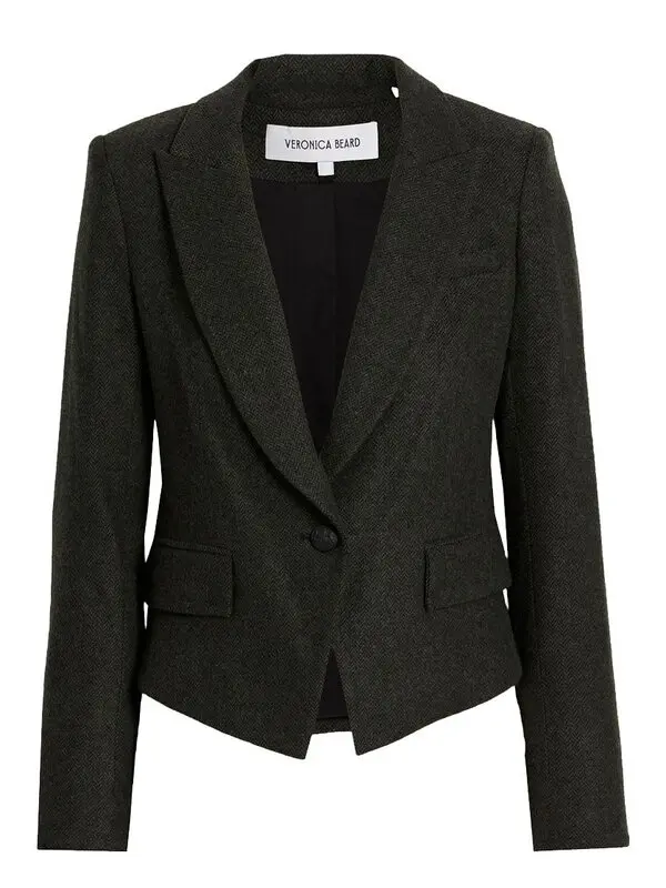 Veronica Beard Hosanna Dickey Herringbone Tweed Blazer - Army Green