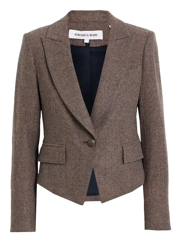 Veronica Beard Hosanna Dickey Herringbone Tweed Blazer - Taupe