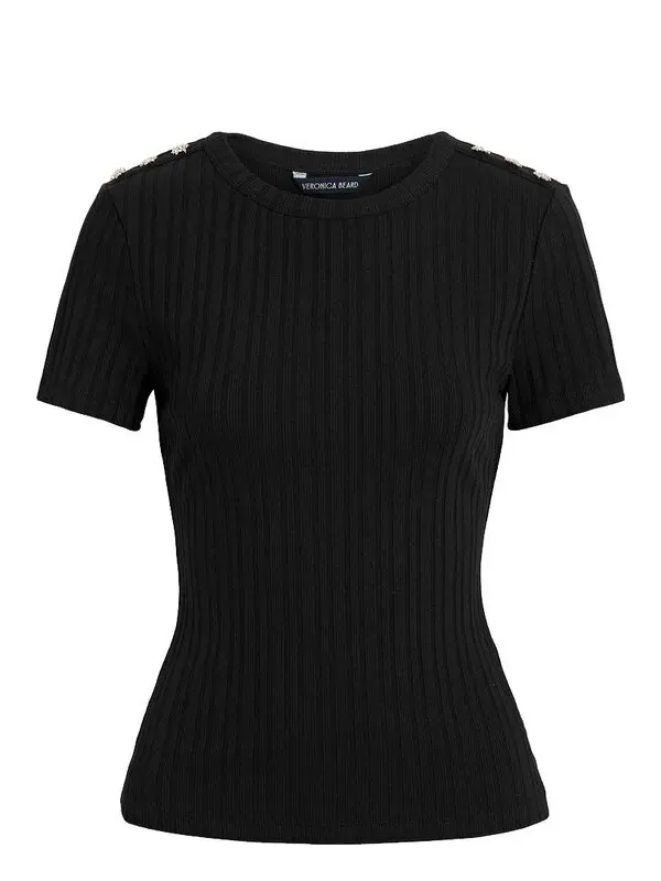 Veronica Beard Embellished Ribbed Cotton-blend Top - Black