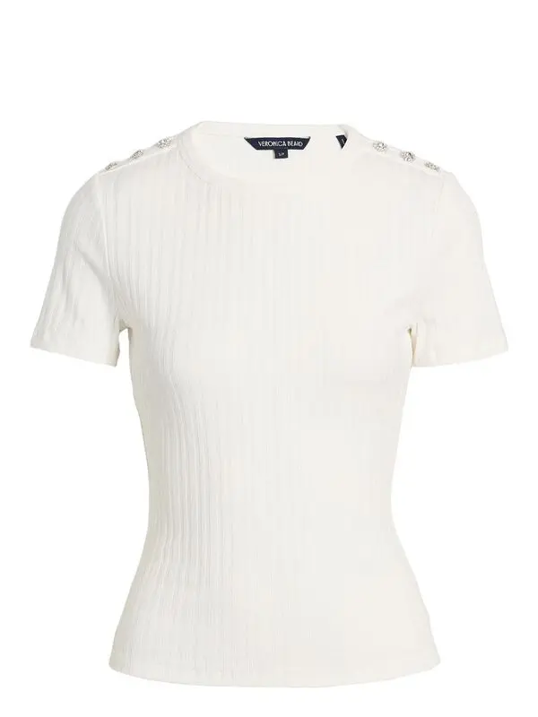 Veronica Beard Embellished Ribbed Cotton-blend Top - White