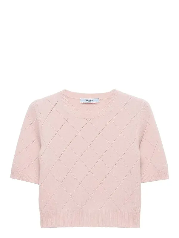 Prada Cashmere Argyle Pointelle Knit Sweater - Rosa