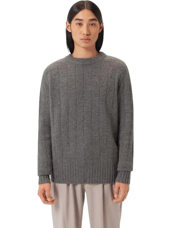 Gobi Cashmere Square-patterned Crew Neck Sweater - Dim Gray