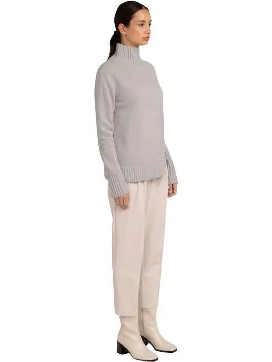 GOBI MONGOLIAN CASHMERE Cut-out Turtleneck Cashmere Sweater - Chateau Gray