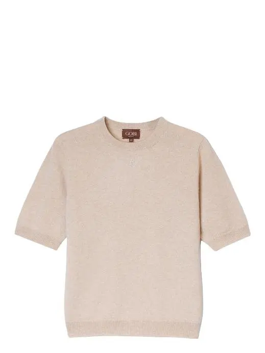 Gobi Cashmere Elbow-length Sleeve Crew Neck Sweater - Beige