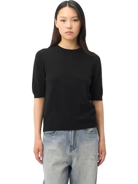 Gobi Cashmere Elbow-length Sleeve Crew Neck Sweater - Black