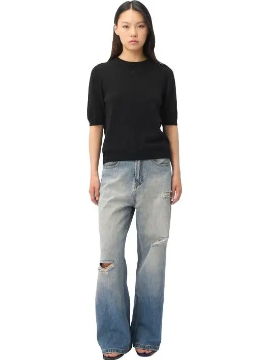 Gobi Cashmere Elbow-length Sleeve Cashmere Sweater - Black