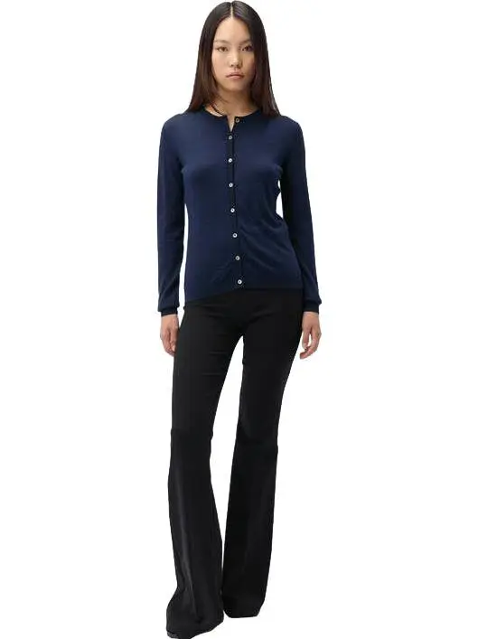 GOBI MONGOLIAN CASHMERE Cashmere-silk Crew Neck Cardigan - Mood Indigo