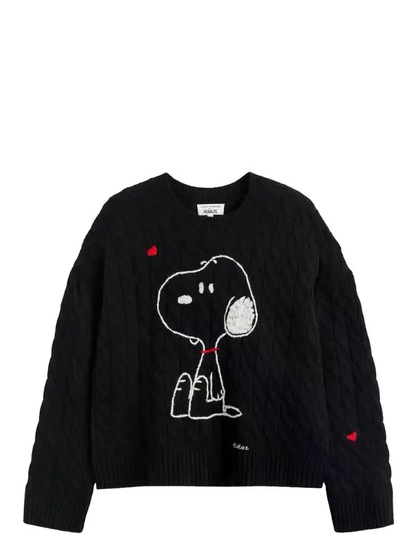 Chinti & Parker X Peanuts Snoopy-motif Cable-knit Sweater - Black