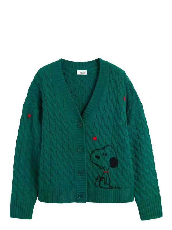 Chinti & Parker X Peanuts Snoopy Cable-knit Cardigan - Green