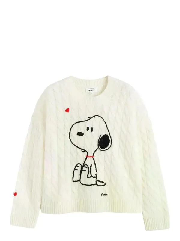 Chinti & Parker X Peanuts Snoopy-motif Cable-knit Sweater - Neutrals