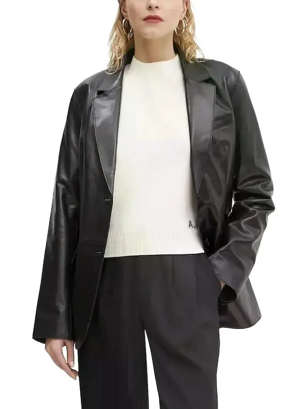 STAND STUDIO Fitted Leather Blazer - Black
