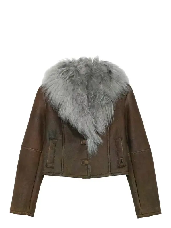 Patrizia Pepe Sheepskin Fur-collar Jacket - Brown