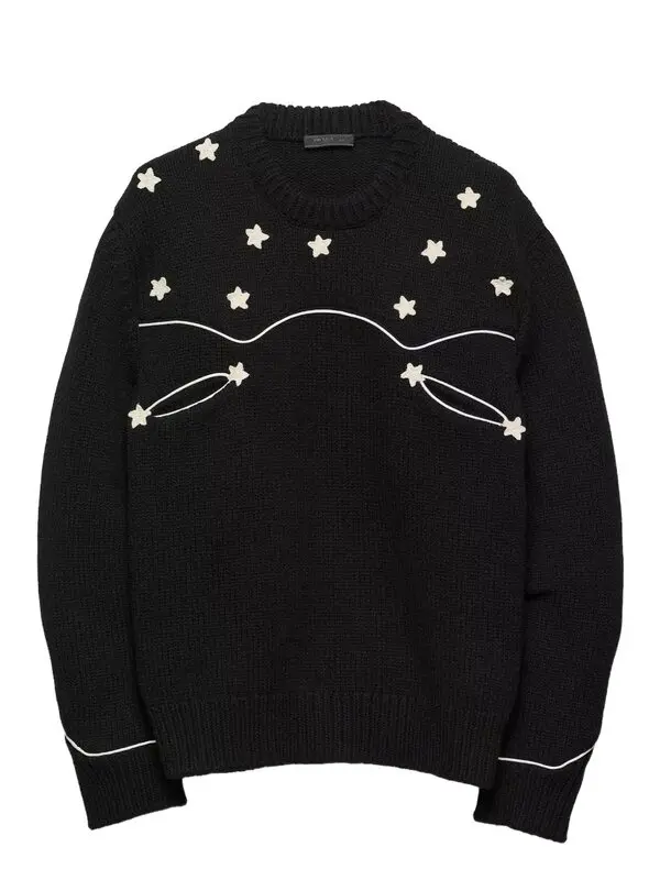 Prada Star-embroidered Ribbed Knit Sweater - Black