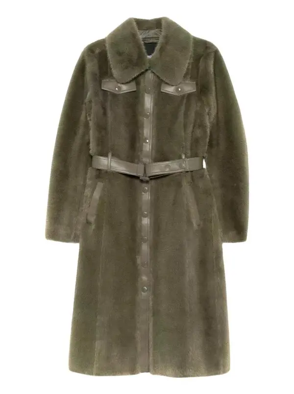 Patrizia Pepe Faux-fur Belted Coat - Green