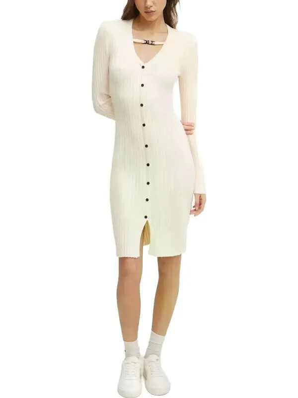 Karl Lagerfeld Ribbed Button-front Midi Dress - Neutrals