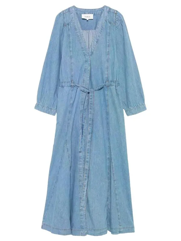 Ba&sh Belted V-neck Denim Shirtdress - Blue