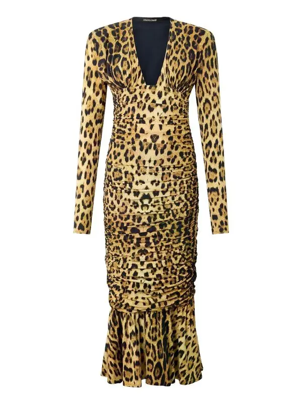 Roberto Cavalli Leopard-print Midi Dress - Yellow