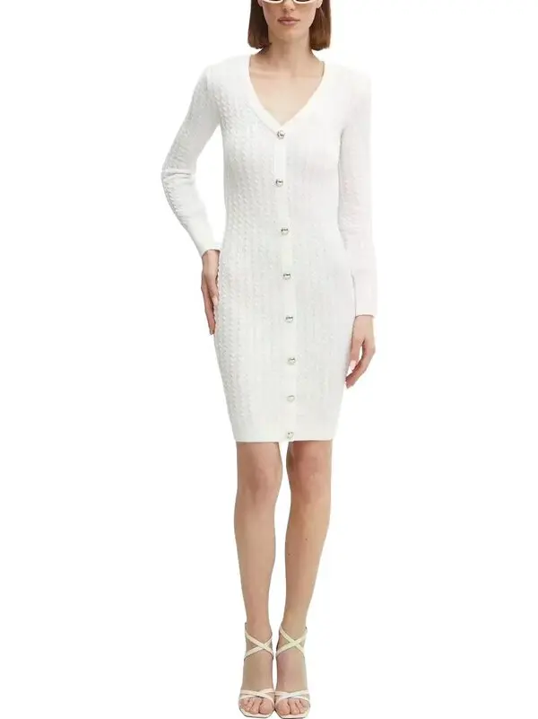 Guess Cable-knit Button-front Mini Dress - White
