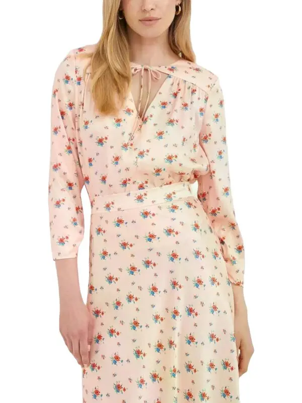 NOTES DU NORD Floral-print Tie-neck Top - Pink