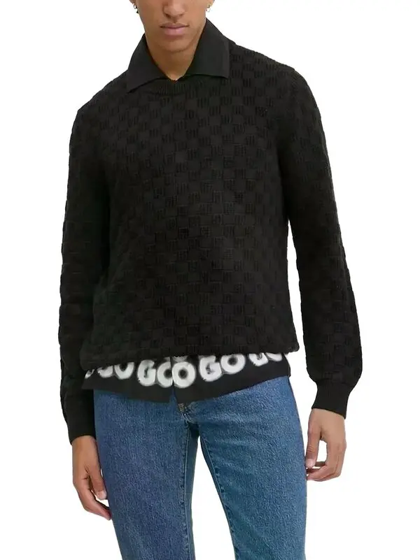 Hugo Textured Geometric Crew-neck Jumper - Black