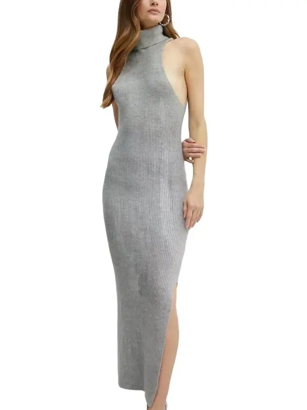 Bardot Ribbed Turtleneck Maxi Dress - Grey
