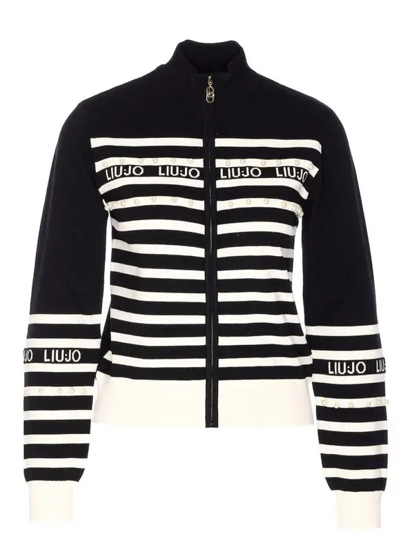 Liu Jo Striped Sweater With Pearl Details - Black
