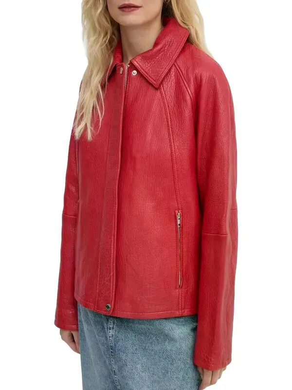 SAMSOE SAMSOE Textured Leather Zip-front Jacket - Red