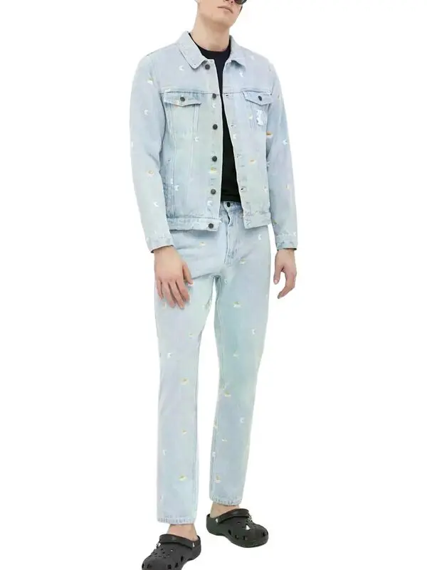 KARL KANI Daisy-embroidered Denim Jacket - Blue