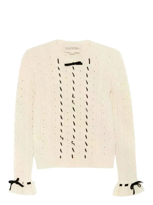 Valentino Garavani Cable-knit Sweater With Ruffled Cuffs - Neutrals